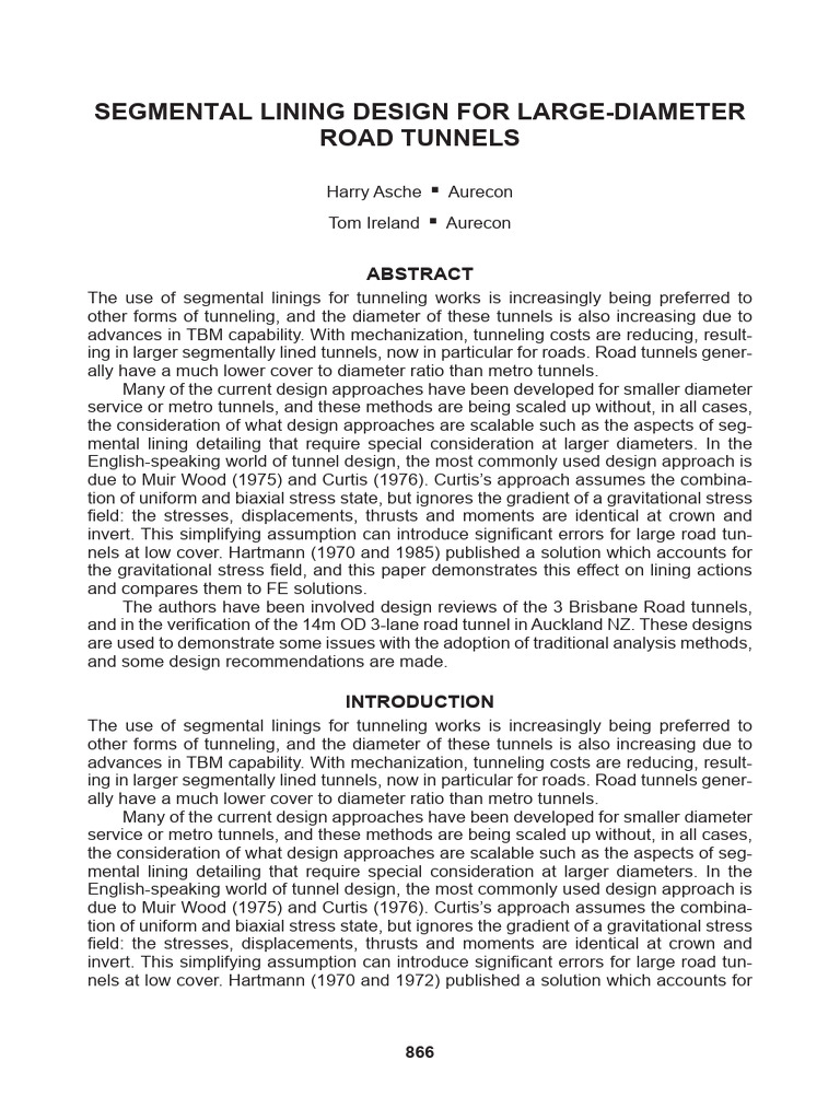 Segmental Lining Design For Large-Diameter Road Tunnel | PDF | Stress (Mechanics) | Beam (Structure)