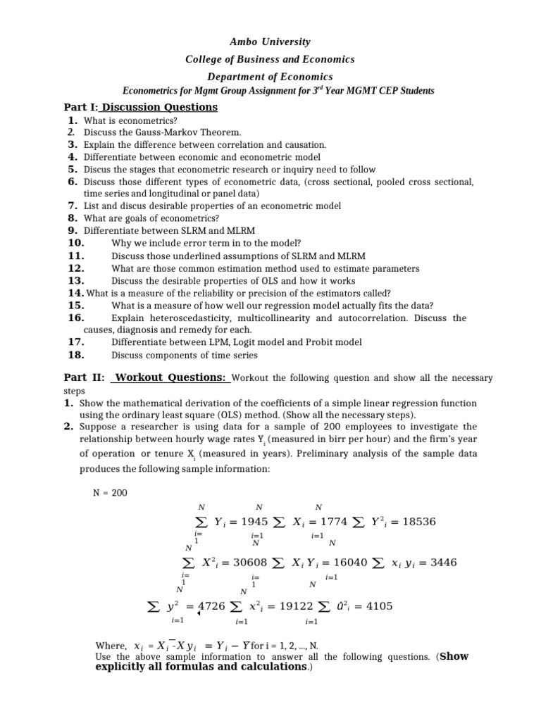 Econometrics Assignment For MGMT 2017 | PDF | Econometrics | Ordinary Least Squares