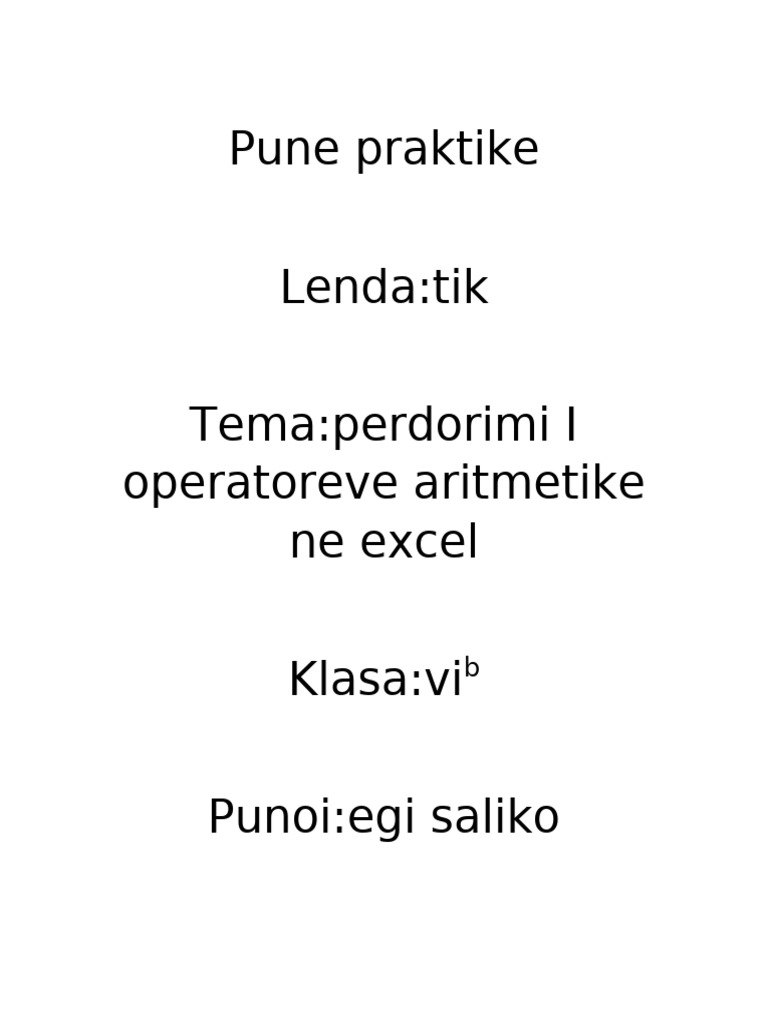 Perdorimi I Operatoreve Ne Excel | PDF