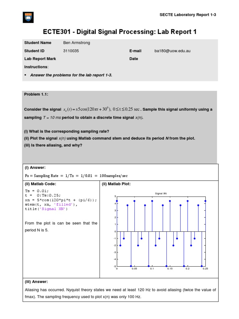 Ecte301 Laboratory Report | PDF | Sampling (Signal Processing) | Signal Processing