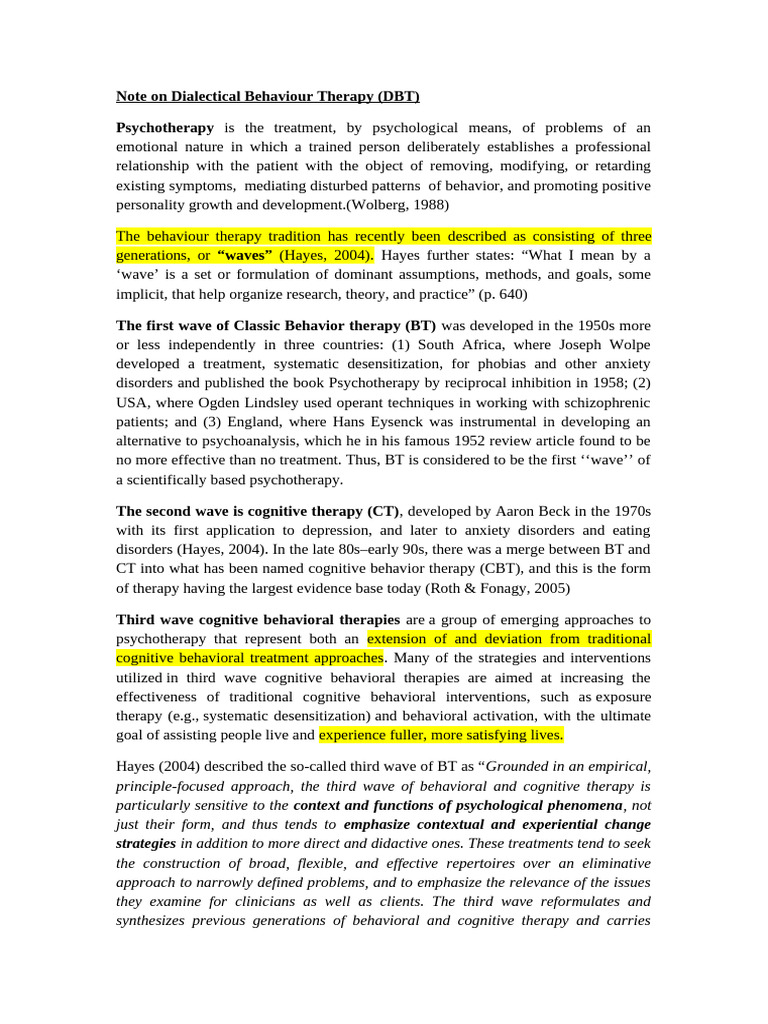 Note On Dialectical Behaviour Therapy | PDF | Dialectical Behavior ...