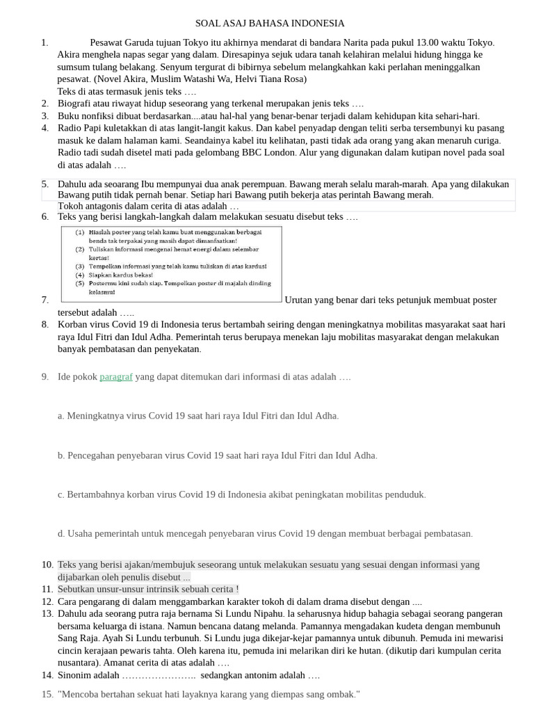 SOAL ASAJ BAHASA INDONESIA | PDF