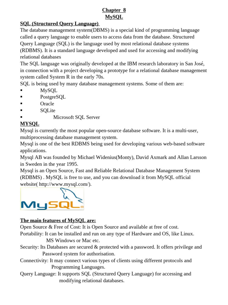 CSK W MySQL NOTES - 1 (INFO) | PDF | Databases | Information Technology ...