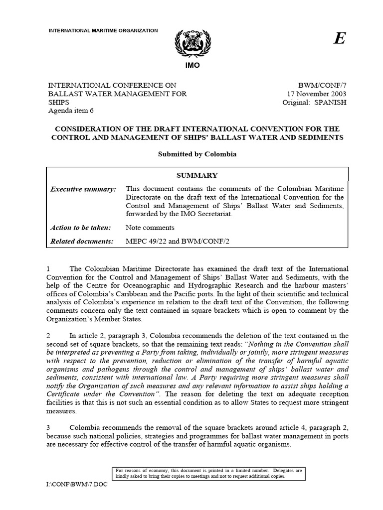 BWM-CONF 1-7 - Consideration of The Draft International Convention For ...