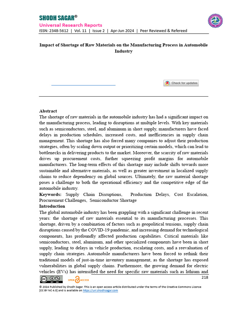 Impact of Raw Material Shortages in Auto Industry | PDF | Supply Chain ...
