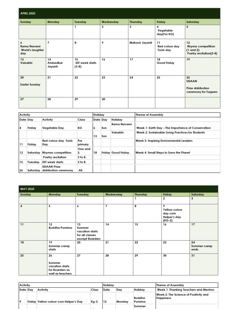 Monthly Calendar April To Aug | PDF | Religious Holidays