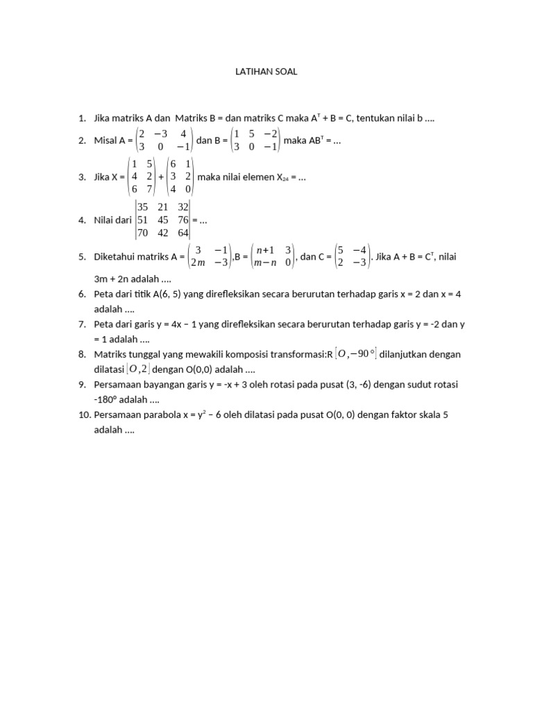Latihan Soal Matriks dan Transformasi | PDF