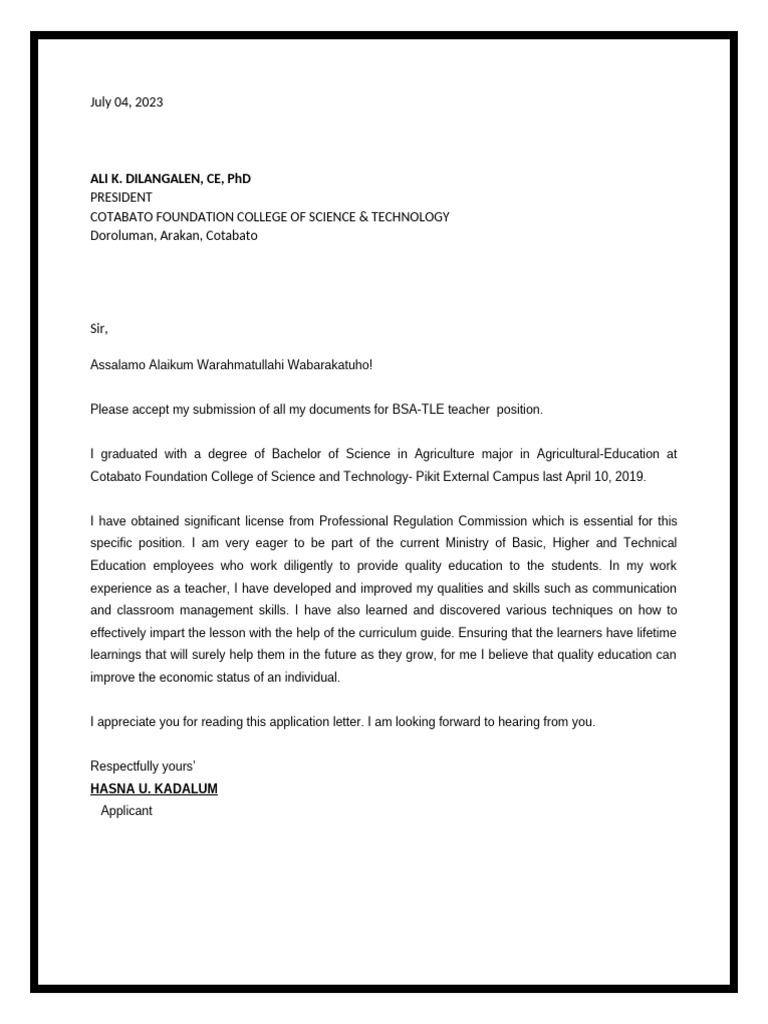 CFCST Application Letter | PDF