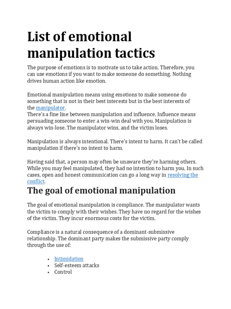 List of Emotional Manipulation Tactics | PDF | Shame | Self Esteem