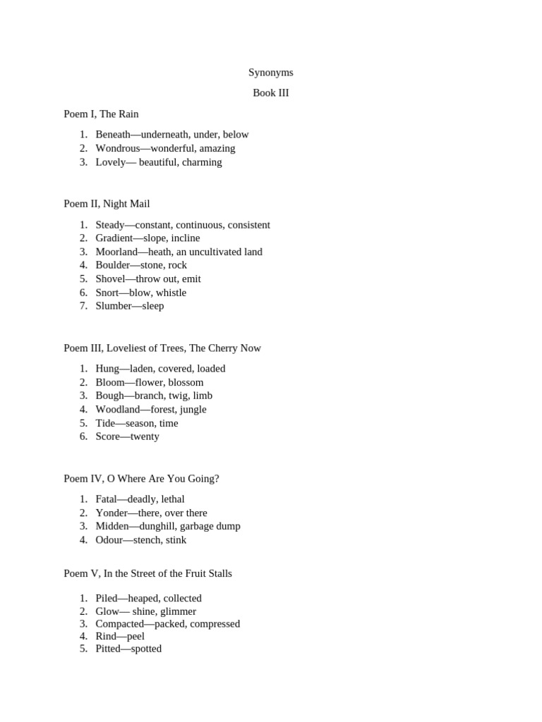 Synonyms in Poetry Examples | PDF