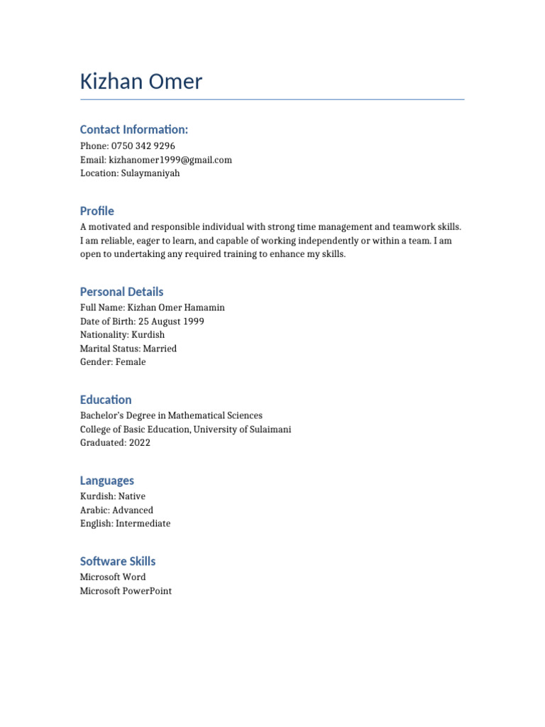 Kizhan Omer CV | PDF