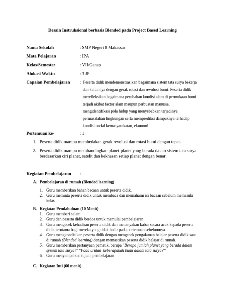Desain Instruksional Berbasis Pada Project Based Learning | PDF