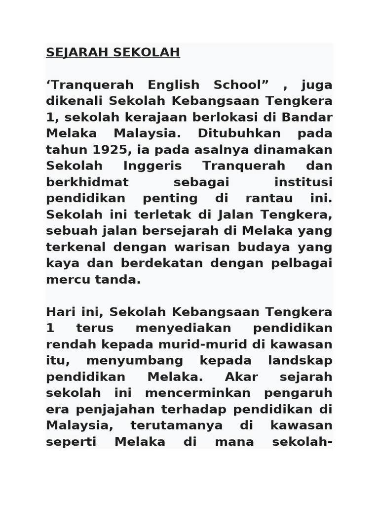 Sejarah SK TENGKERA 1 | PDF