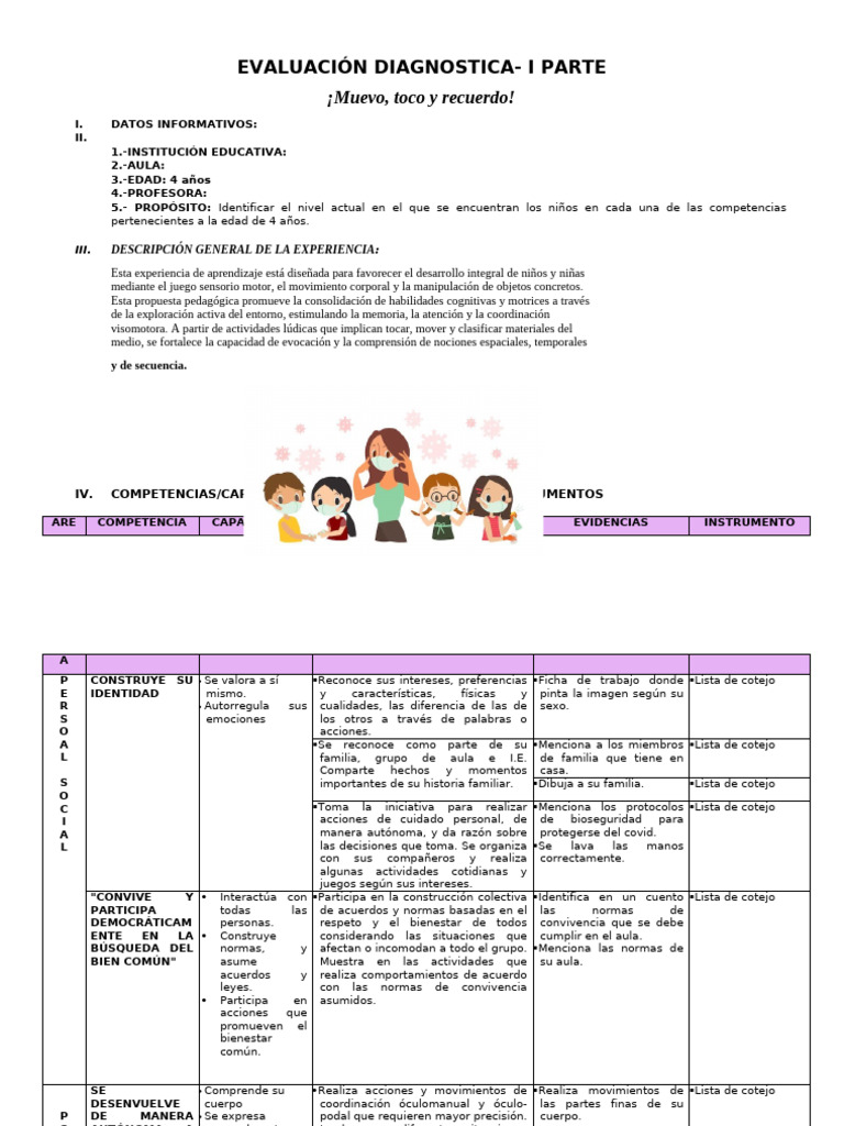 Evaluación Diagnóstica para Niños de 4 Años | PDF | Evaluación ...