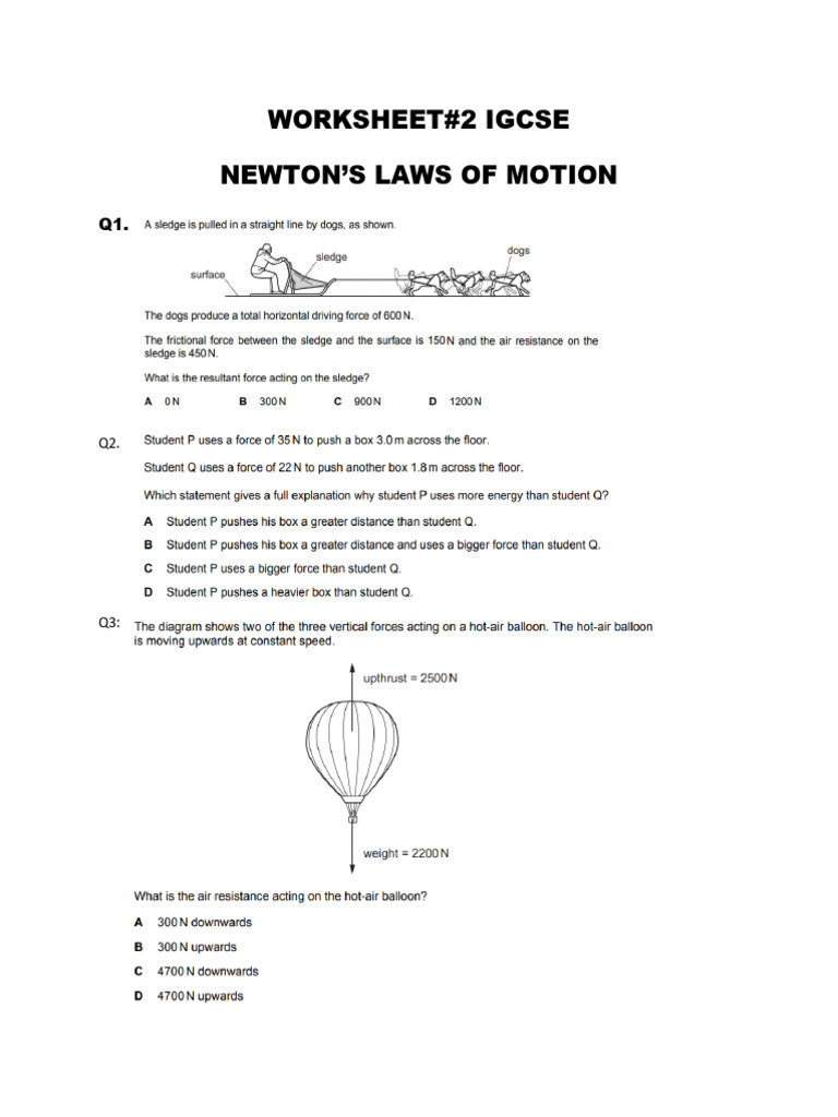 Worksheet Newton Laws | PDF
