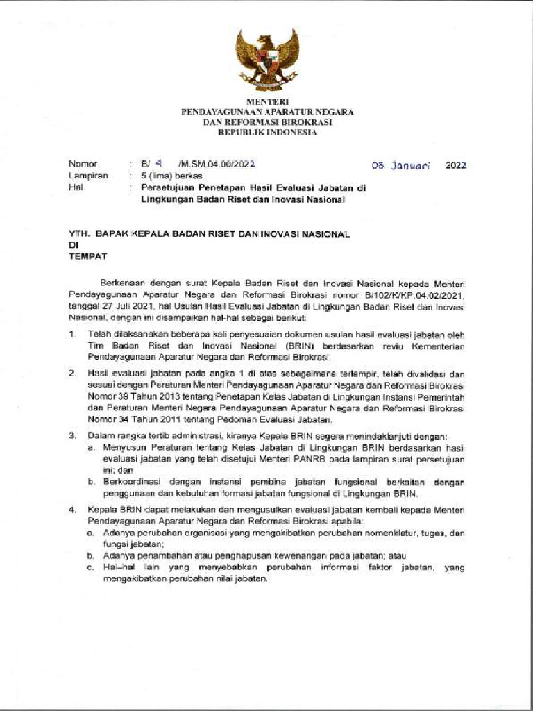 Persetujuan - BRIN - 2022 - Persetujuan Penetapan Hasil Evaluasi Jabatan Di Lingkungan Badan ...