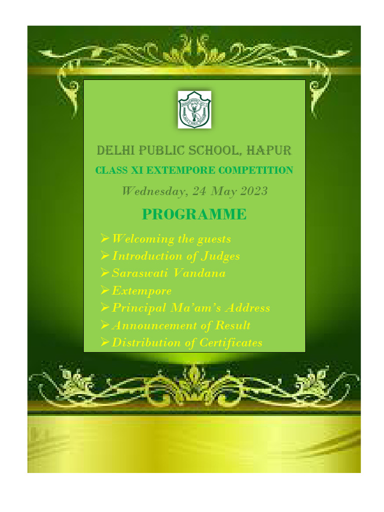 Programme Schedule For Extempore-1 | PDF