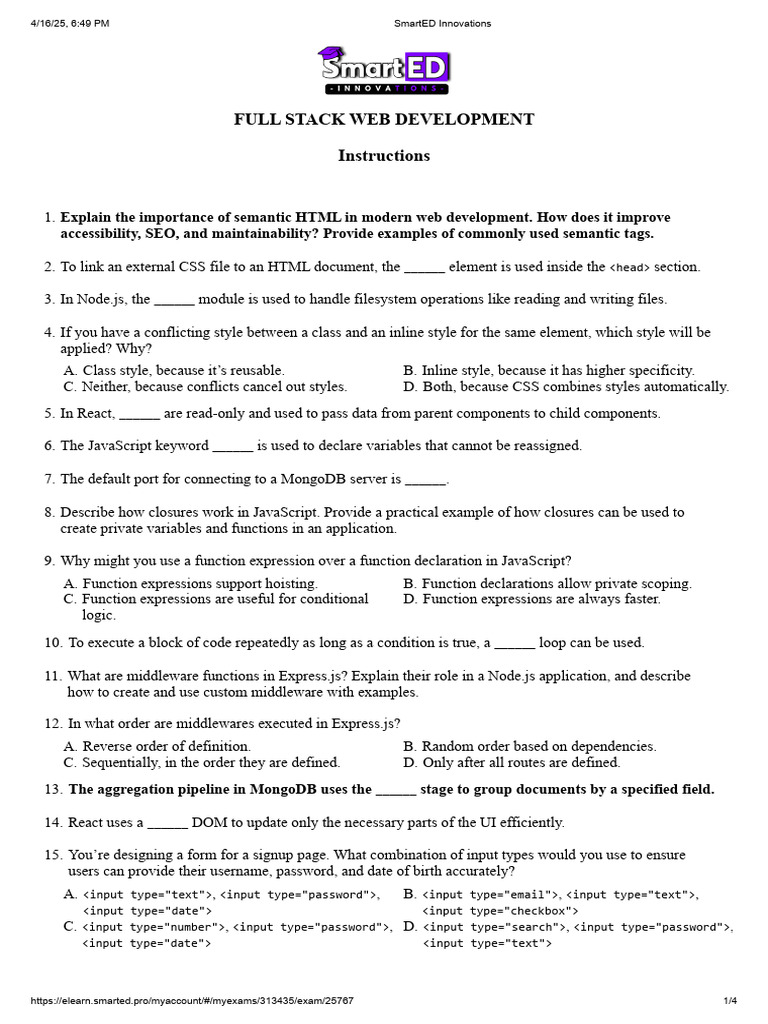 SmartED Innovations Test 1 | PDF | Java Script | Document Object Model
