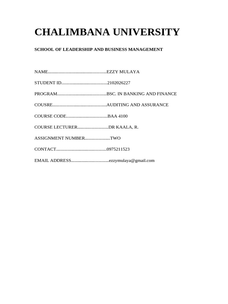 Auditing Assignment Two | PDF | Audit | Auditor's Report