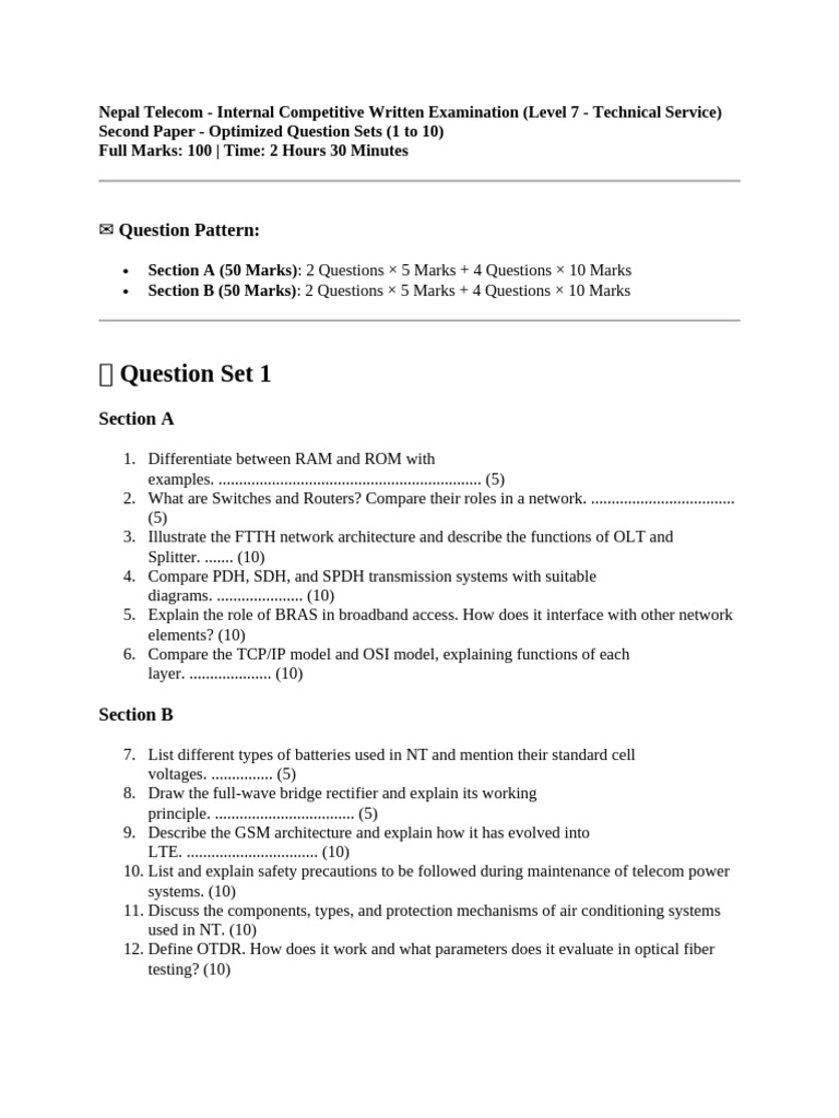 Set 1-10 2nd Paper Question | PDF | Telecommunications | Computer Network
