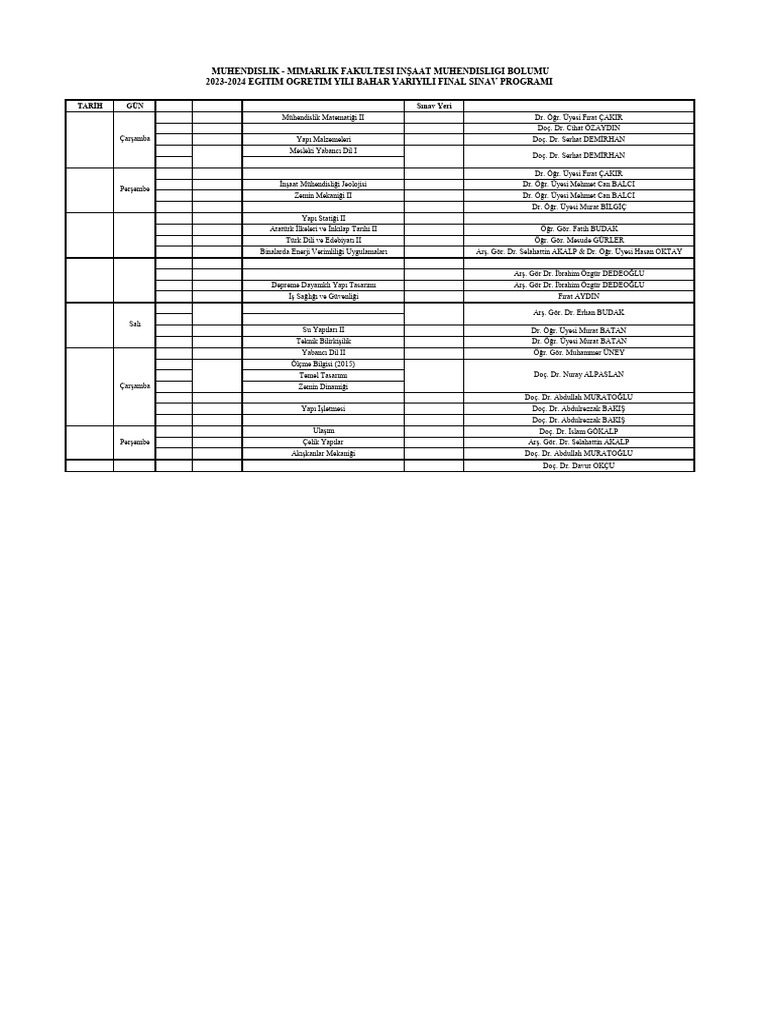 2023-2024 Bahar Donemi Final Programi | PDF