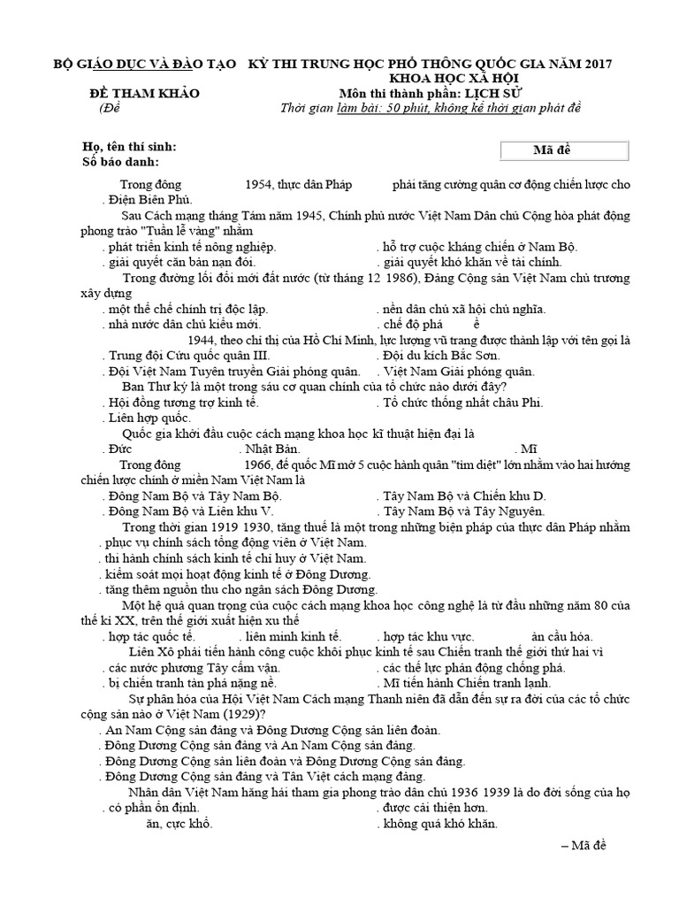 De Tham Khao KHXH Lichsu K17 | PDF