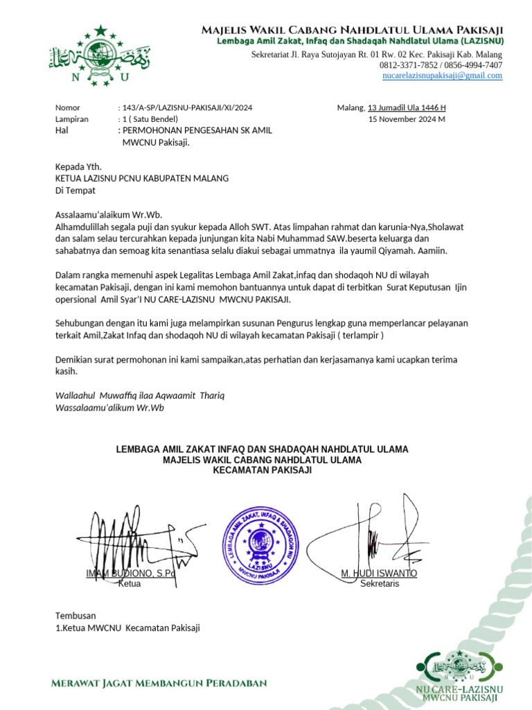 Pengajuan SK Amil - LAZISNU MWCNU Pakisaji - 2024 | PDF