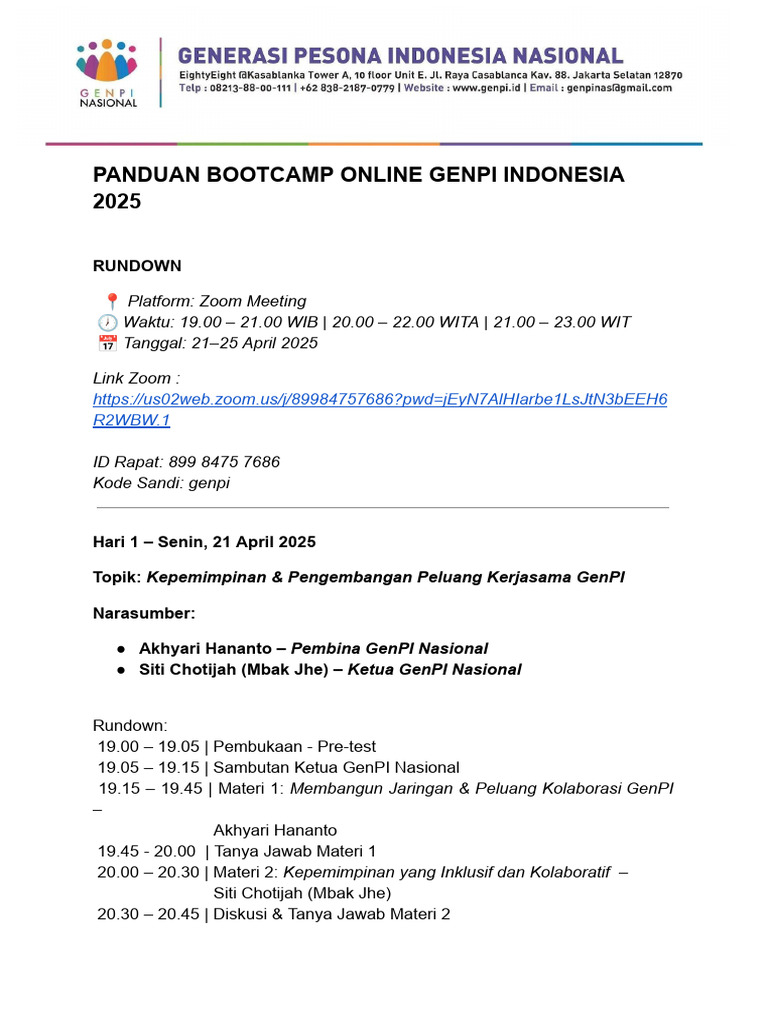 Panduan Bootcamp GenPI 2025 Online | PDF