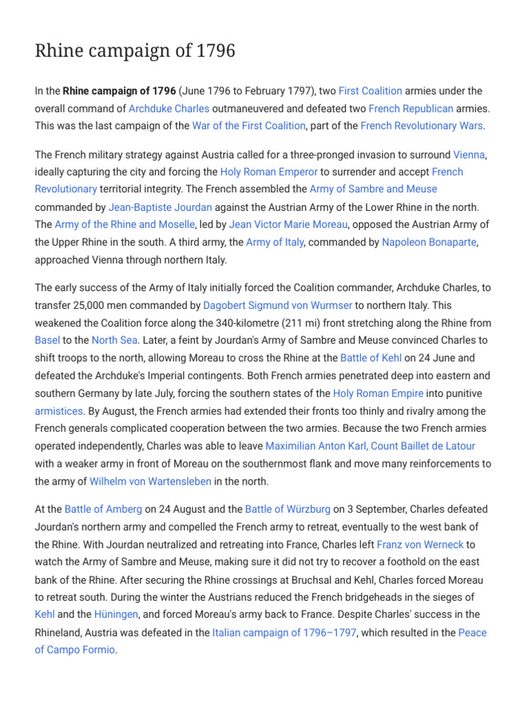 Rhine Campaign of 1796 | PDF | Military Operations | 2nd Millennium ...