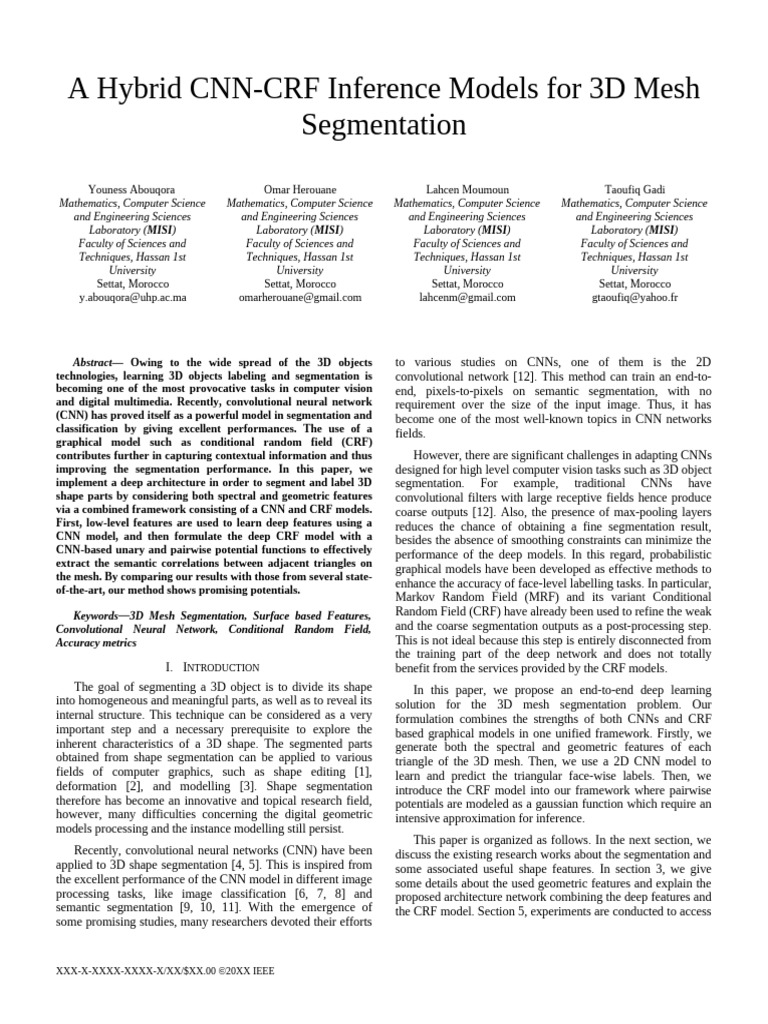 A Hybrid CNN-CRF Inference Models For 3D Mesh Segmentation | PDF | Image Segmentation | 3 D ...