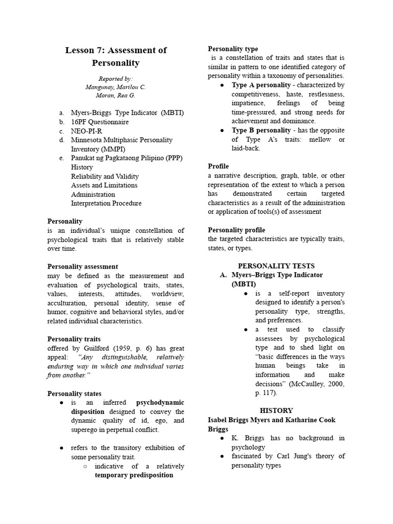 Personality Assessment Methods Overview | PDF | Validity (Statistics ...