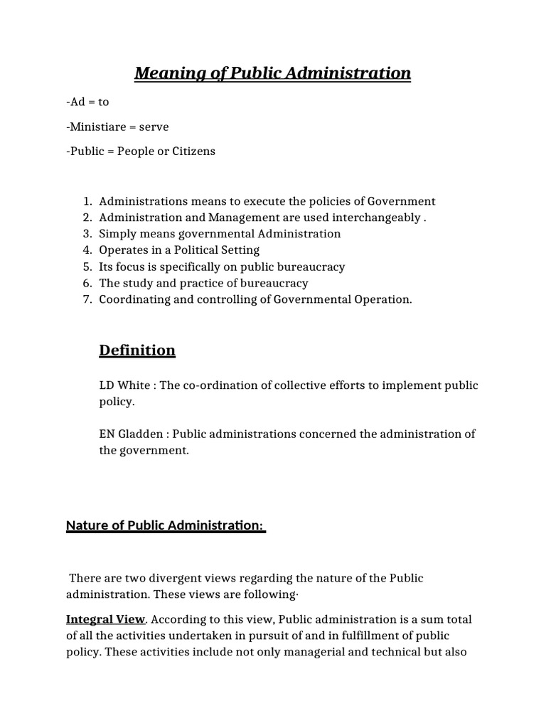 Meaning of Public Administration | PDF | Human Resources | Goal