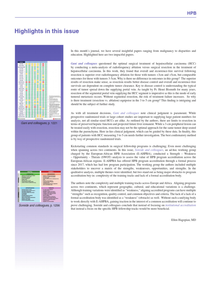 Highlights in This Issue HPB | PDF | Medical Specialties | Cancer