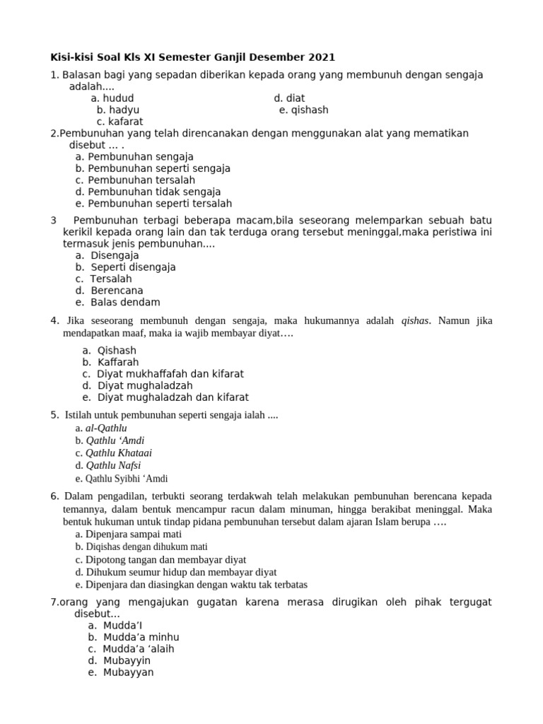 Kisi-Kisi Soal Fiqih Ganjil Kls XI | PDF