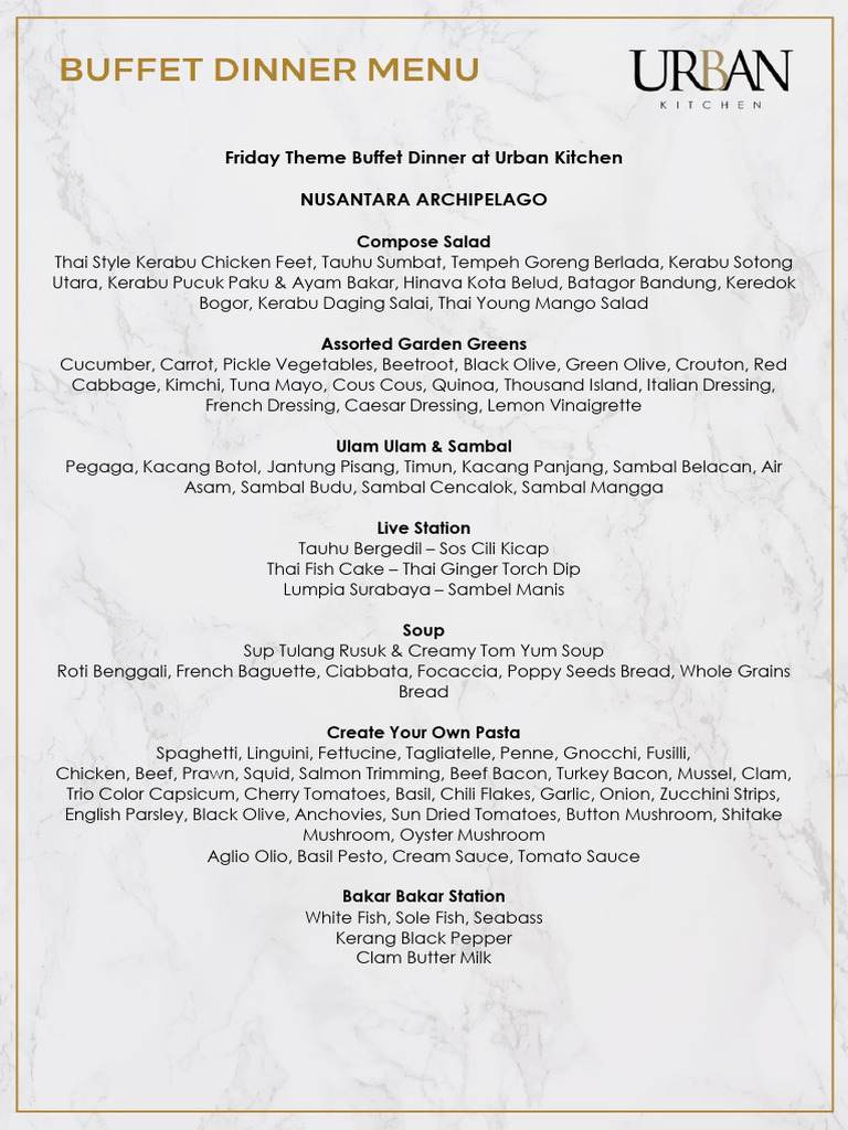 BKIKK Buffet Dinner Menu at Urban Kitchen - NUSANTARA ARCHIPELAGO | PDF ...