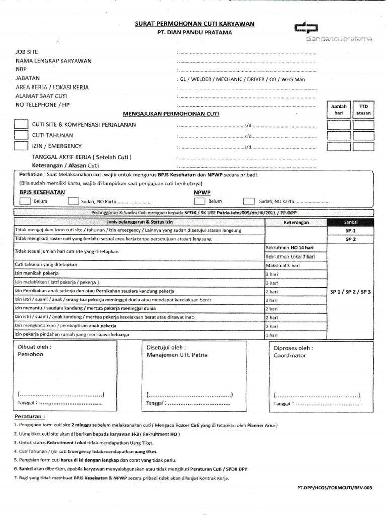 Form Cuti Dpp-Kosong | PDF