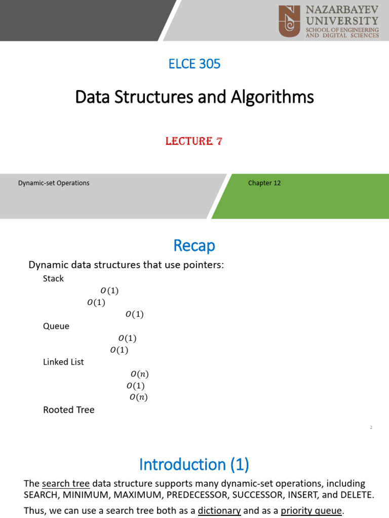 Lecture 7 - Binary Search Trees | PDF | Algorithms And Data Structures | Computer Programming