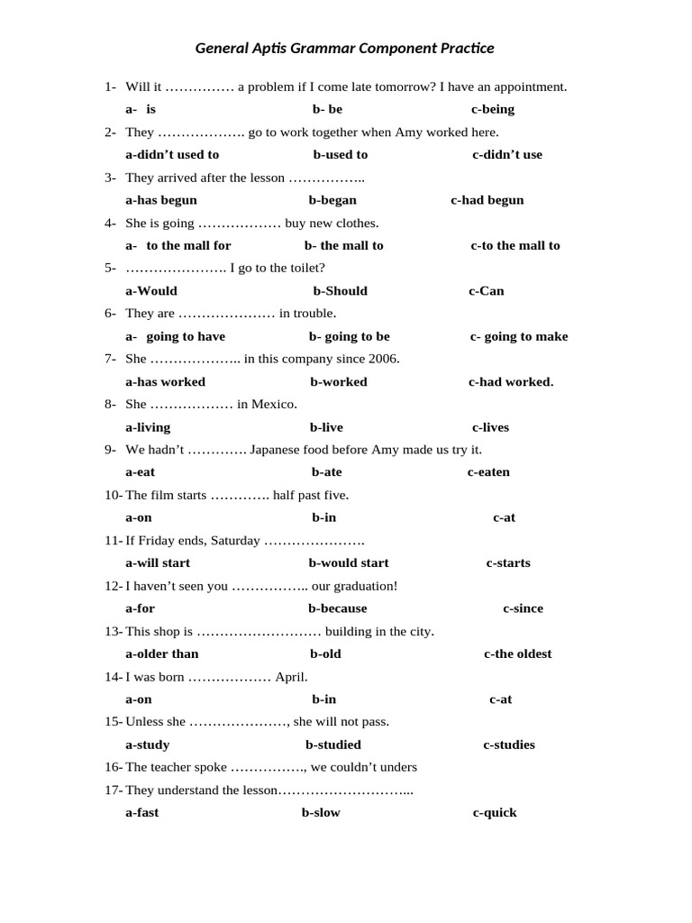 General Aptis Grammar Component | PDF