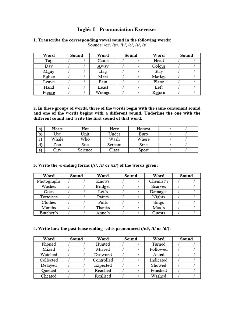 Pronunciation Exercises Inglés I | PDF | Human Voice | Language Families