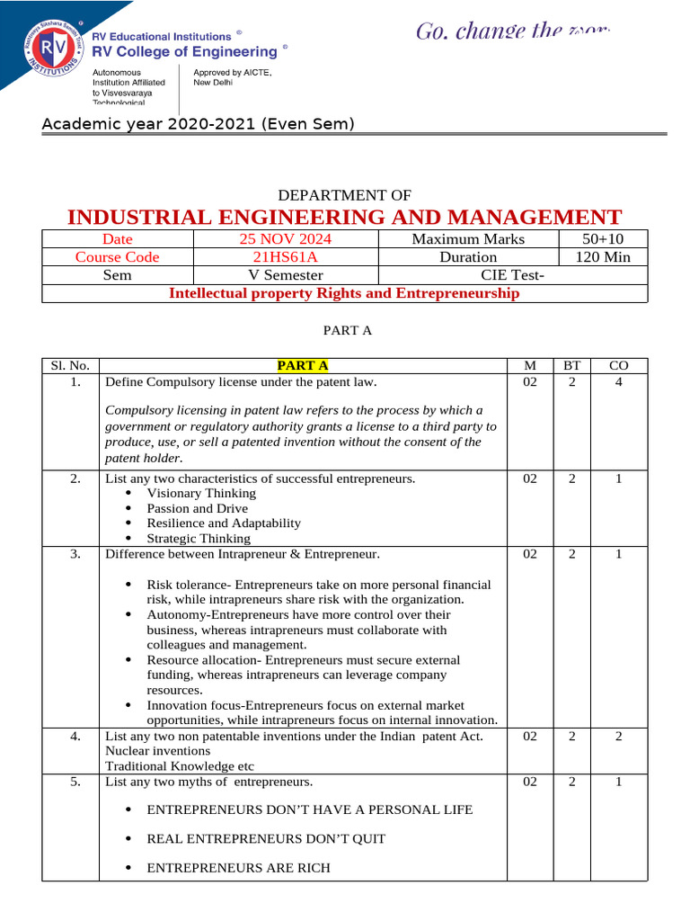 BTC Ipr QP Cie 1 QP With Scheme | PDF | Thomas Edison | Prior Art