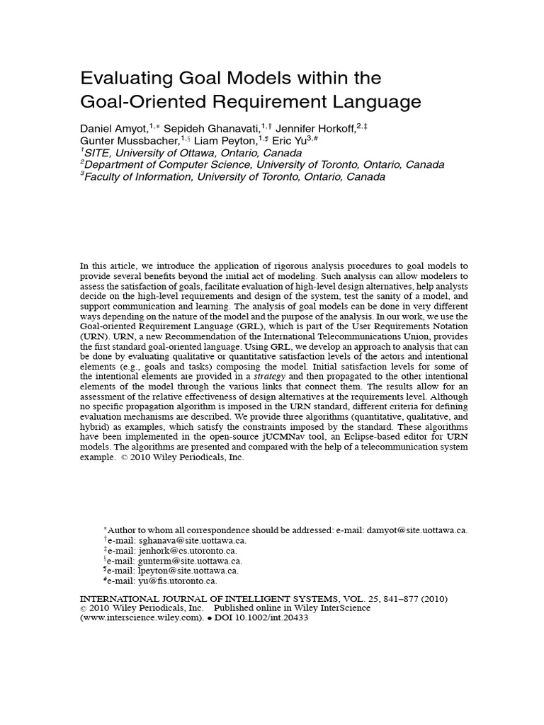 Evaluating Goal Models Within The Goal o | PDF | Evaluation ...