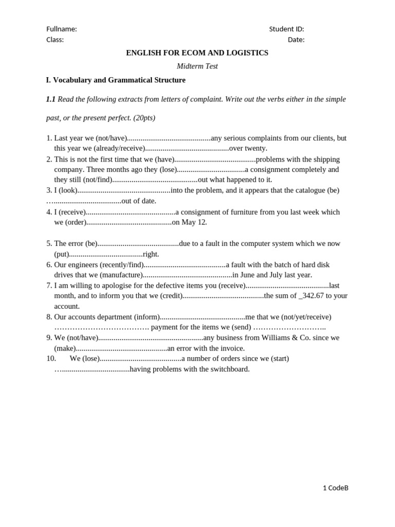Eng. Ecom MidTerm Test CodeB | PDF