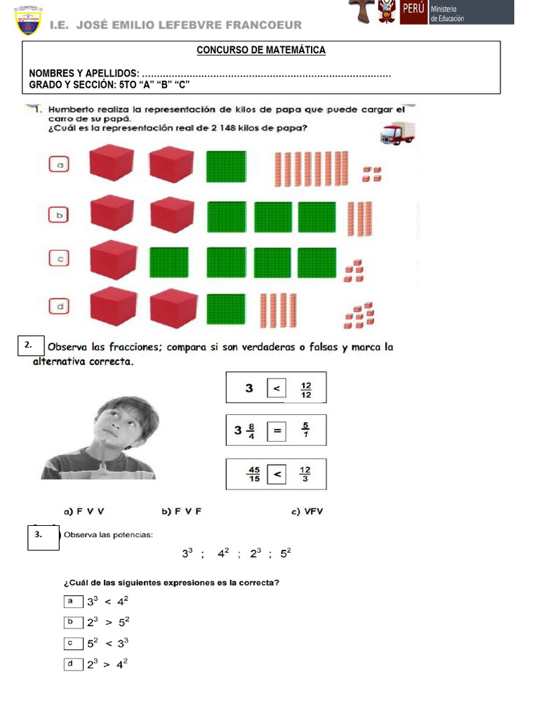 Prueba Concurso de Matemática 5to | PDF