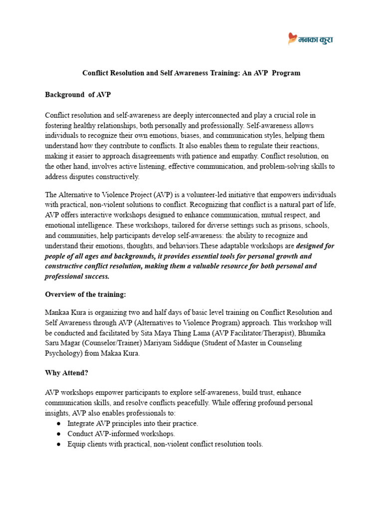 Information For Second Group Conflict Resolution and Self Awareness ...