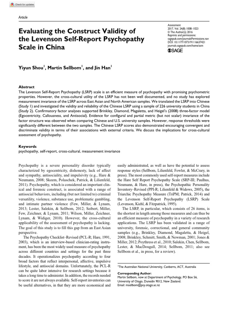 Shou Et Al 2016 Evaluating The Construct Validity of The Levenson Self ...