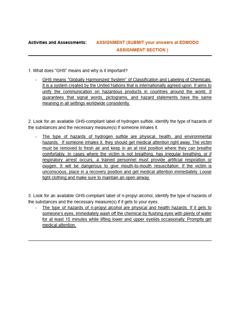 GHS Hazards and Response for Chemicals | PDF