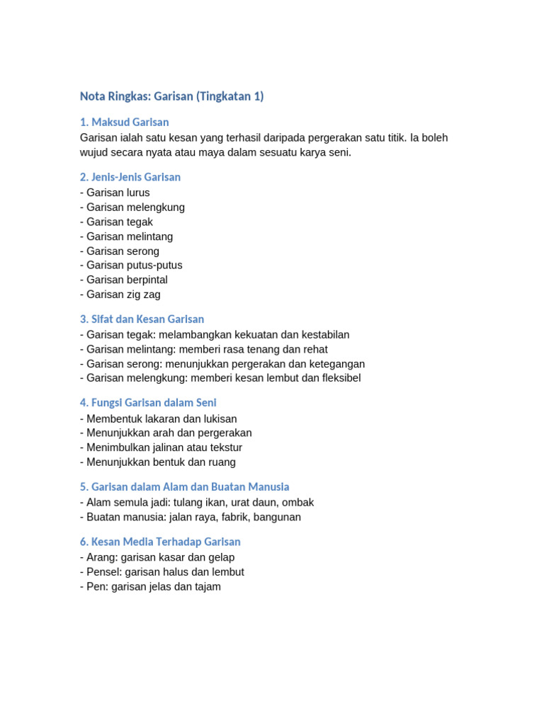 Nota Ringkas Garisan Tingkatan1 | PDF