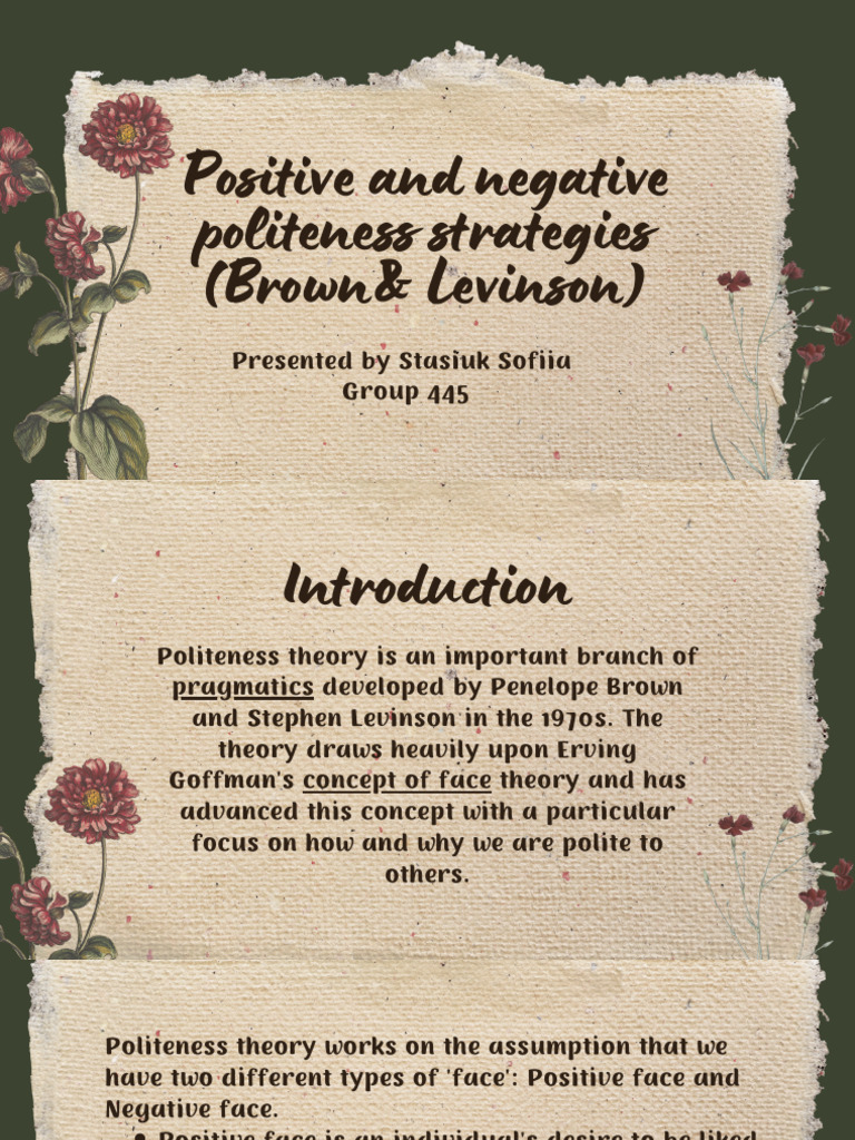 Positive and Negative Politeness Strategies Brown& Levinson | PDF ...