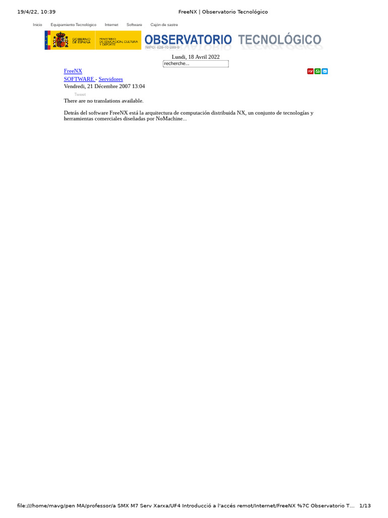 FreeNX Observatorio Tecnologico | PDF | Servidor (Computación) | Ventana (informática)