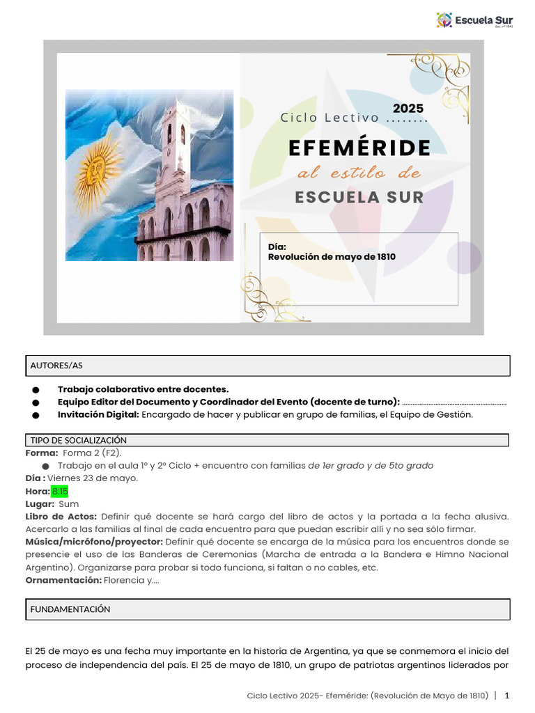 Efeméride - 25 de Mayo Revolución de Mayo de 1810, 2025 | PDF